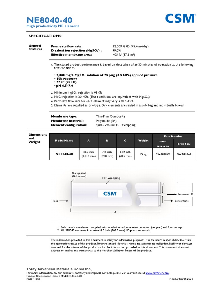 1-1. NE8040-40 - 200311 - LHK - Ver 1.0 | PDF | Membrane | Water