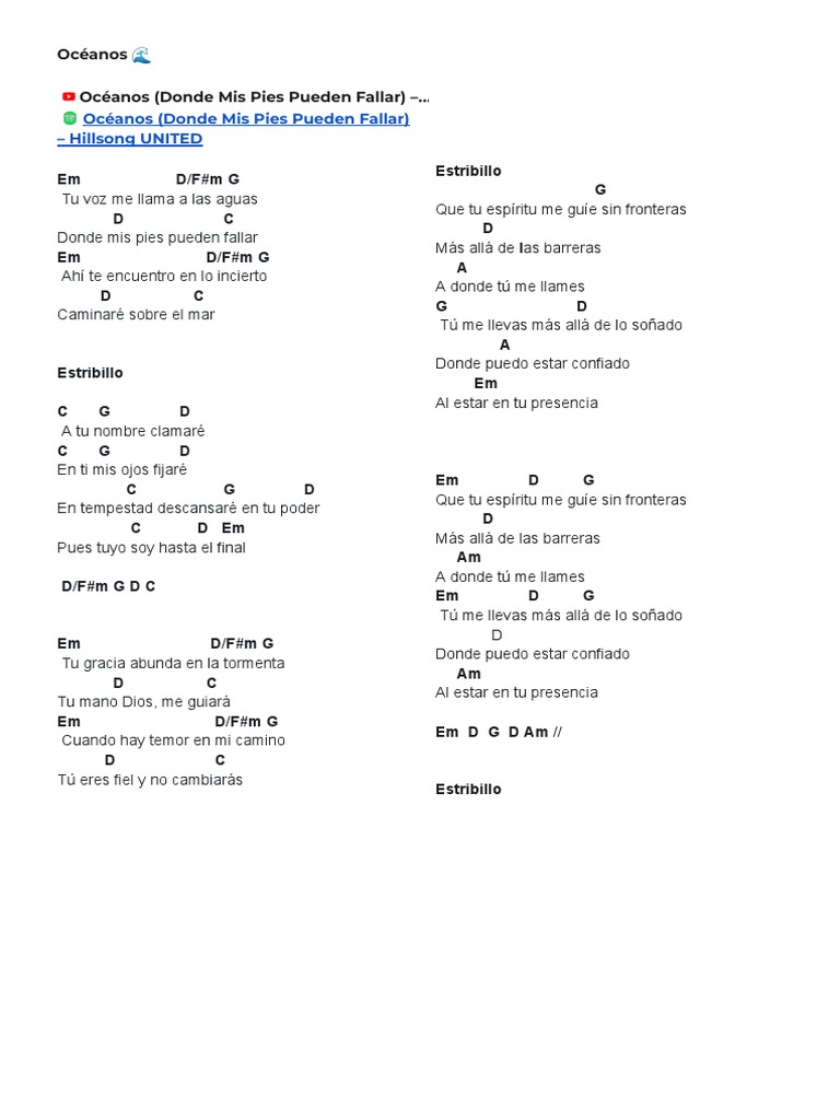 Océanos - Hillsong - Letra y Acordes | PDF