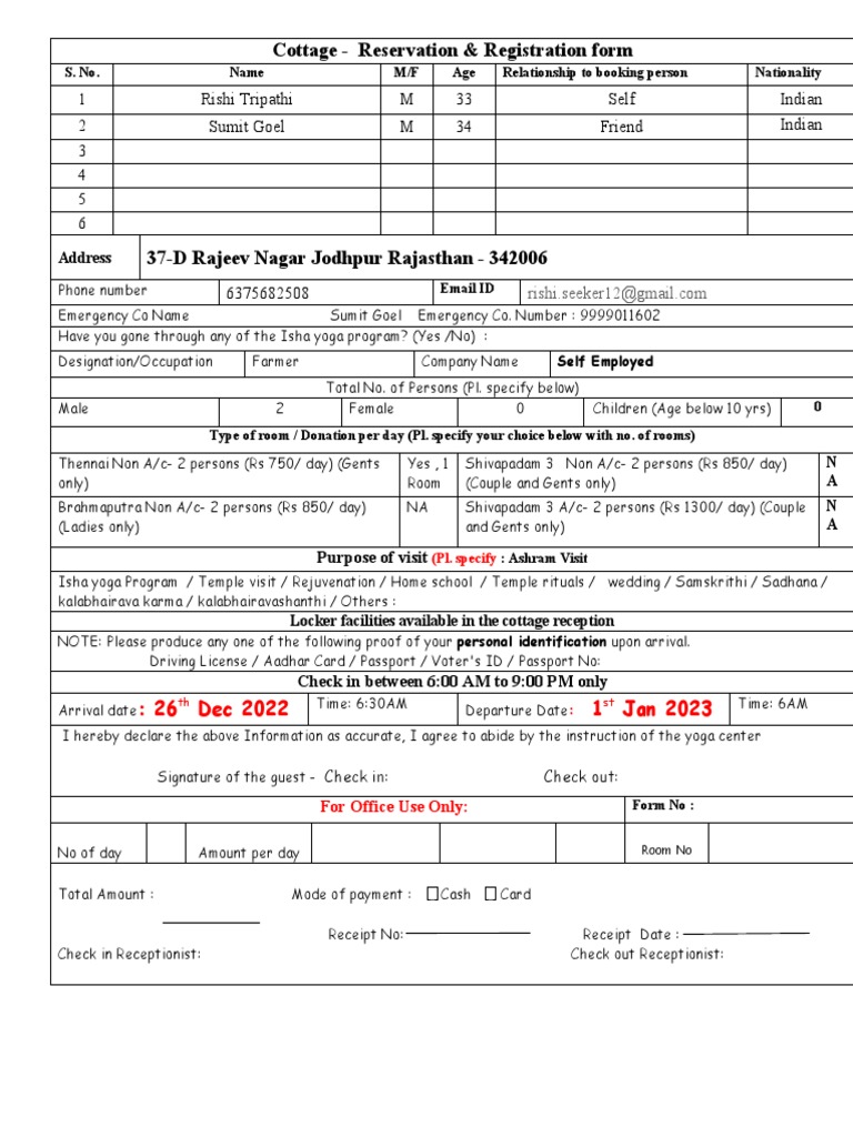 Isha Cottage Form | PDF | Government | Authentication