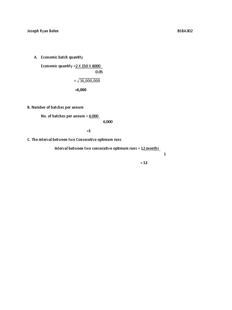Economic Batch Quantity Calculation | PDF | Teaching Methods & Materials