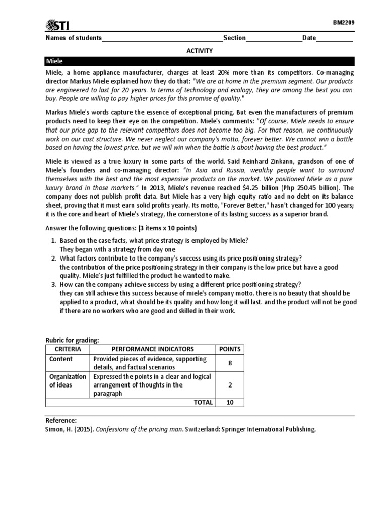 Costing and Pricing 11 Activity 2 | PDF | Pricing | Luxury Goods