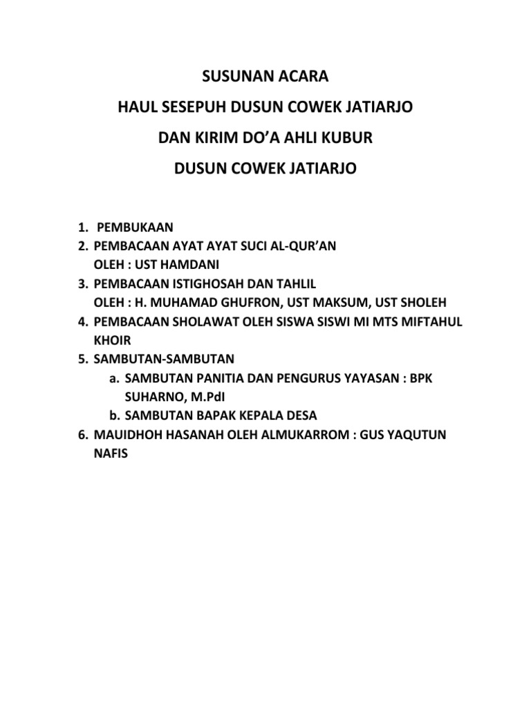 Susunan Acara Haul Sesepuh | PDF