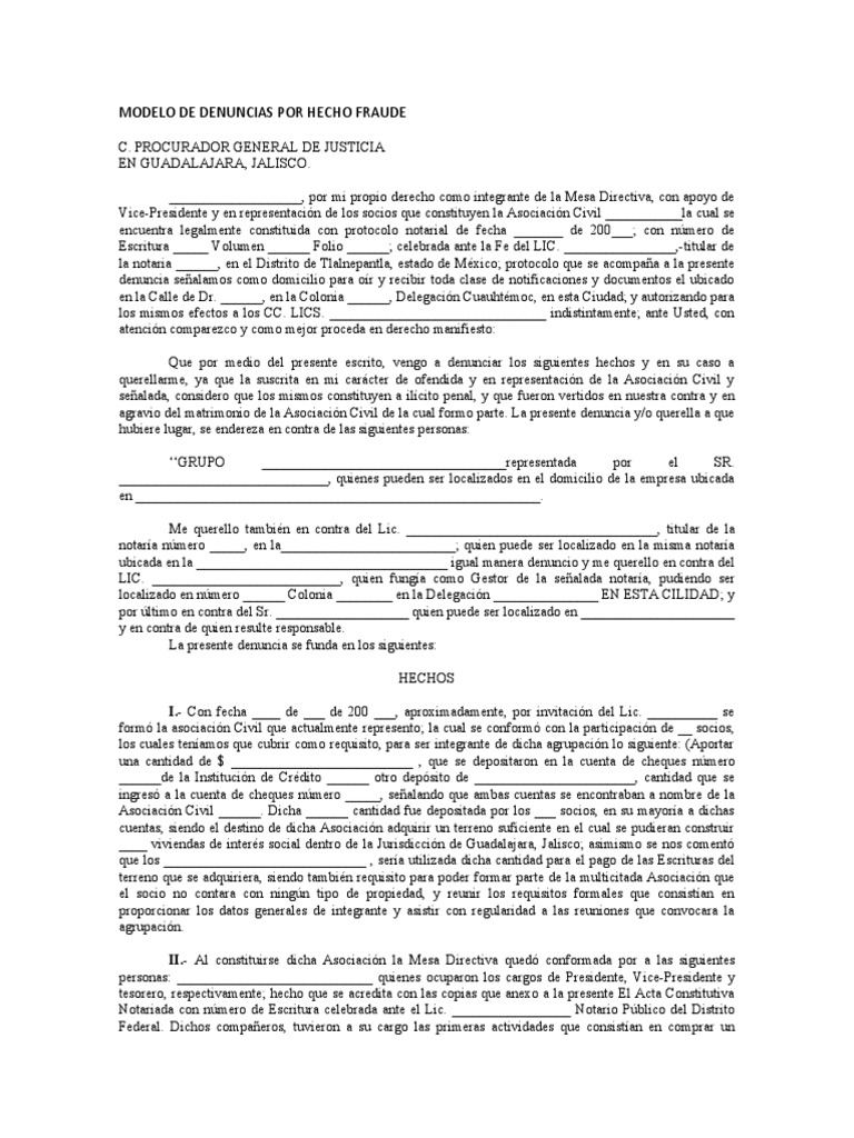 Denuncia Por El Delito de Fraude | PDF | Derecho Civil (Common Law ...