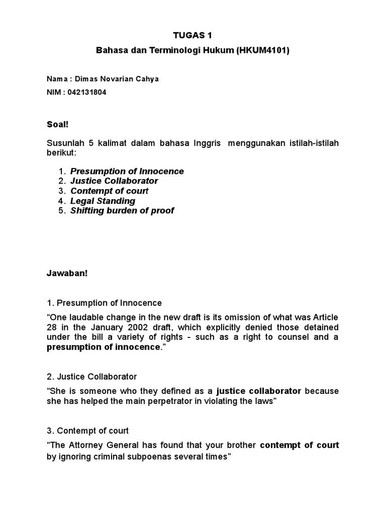 Tugas 1 Bahasa Dan Terminologi Hukum | PDF