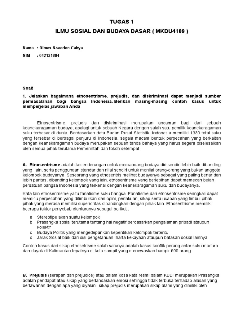 Tugas 1 Ilmu Sosial Dan Budaya Dasar | PDF