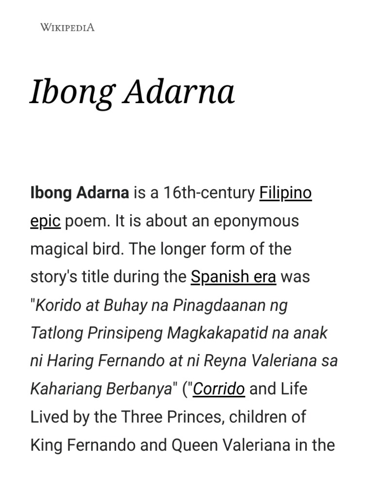 Ibong Adarna - Wikipedia | PDF
