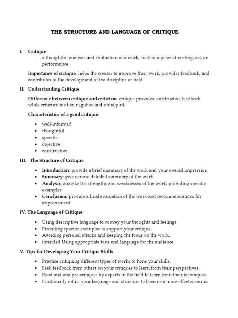 Structure and Language of Critique | PDF | Evaluation | Thought