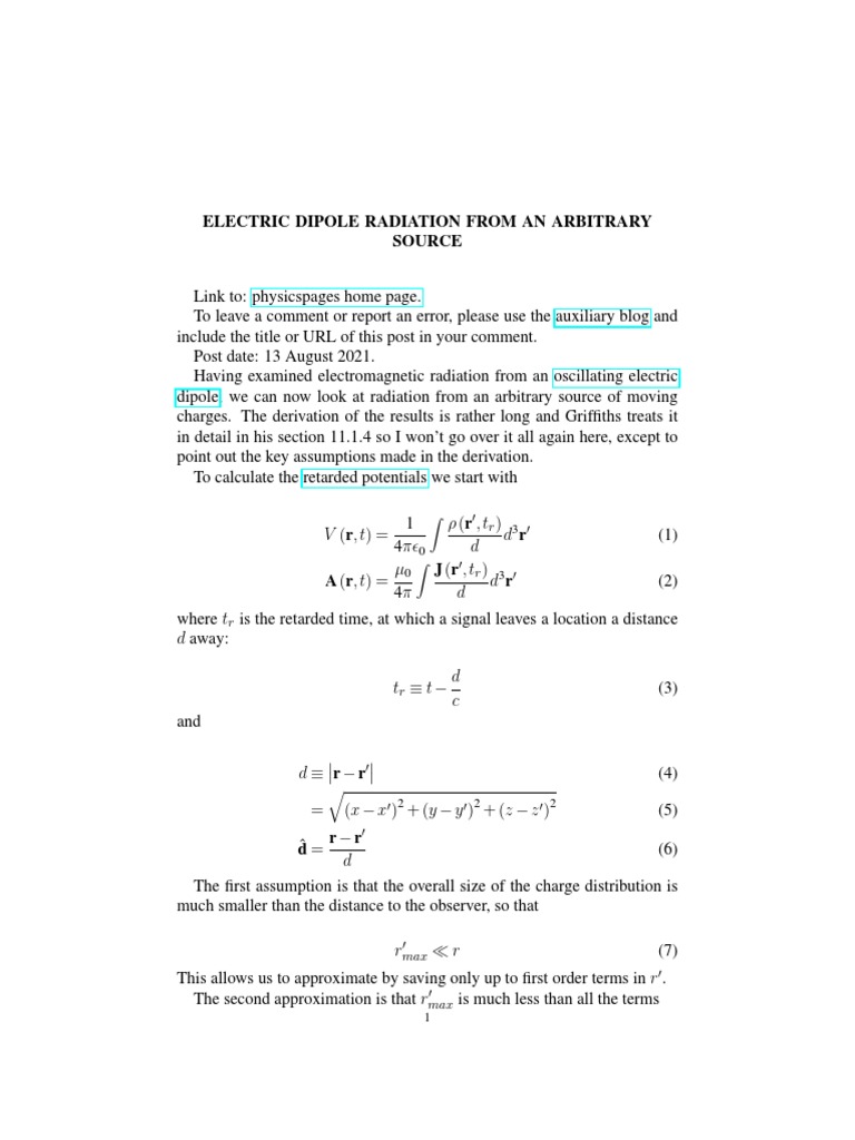 Electric Dipole Radiation From An Arbitrary Source Download Free Pdf Dipole 