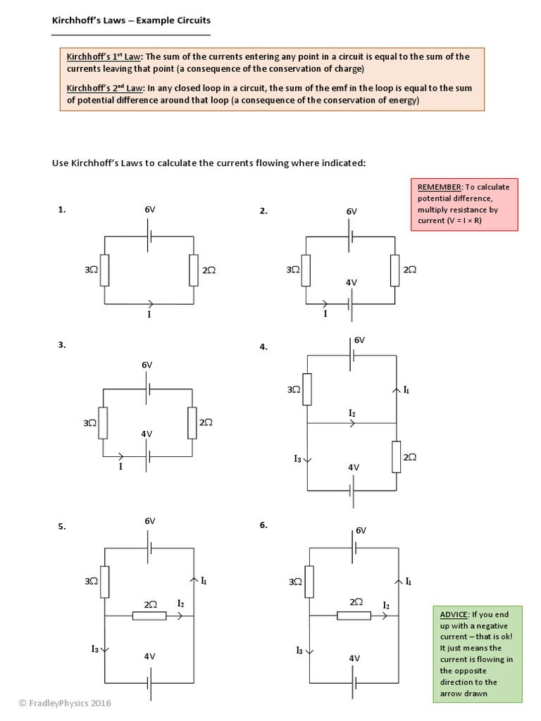 Kirchhoffs Laws WS | PDF | Voltage | Theoretical Physics