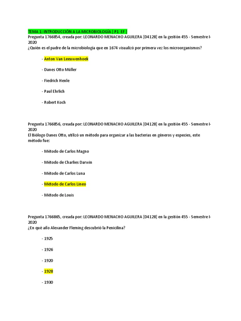 Banco de Preguntas Micro 1 Parcial | PDF | Las bacterias | Ganglio linfático