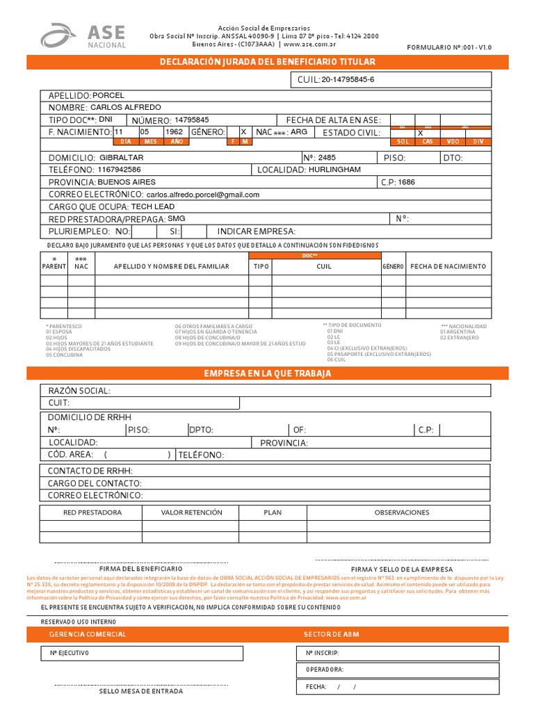 Formulario 001 - V10 Editable | PDF