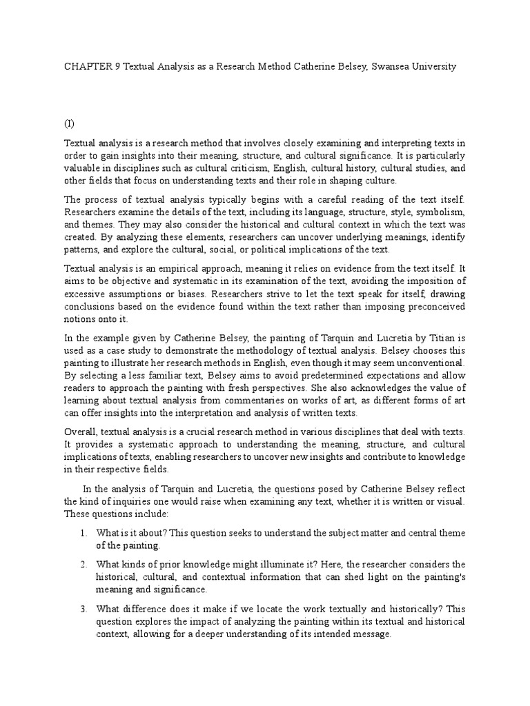 Textual Analysis Methodology by Belsey | PDF | Author | Psychoanalysis