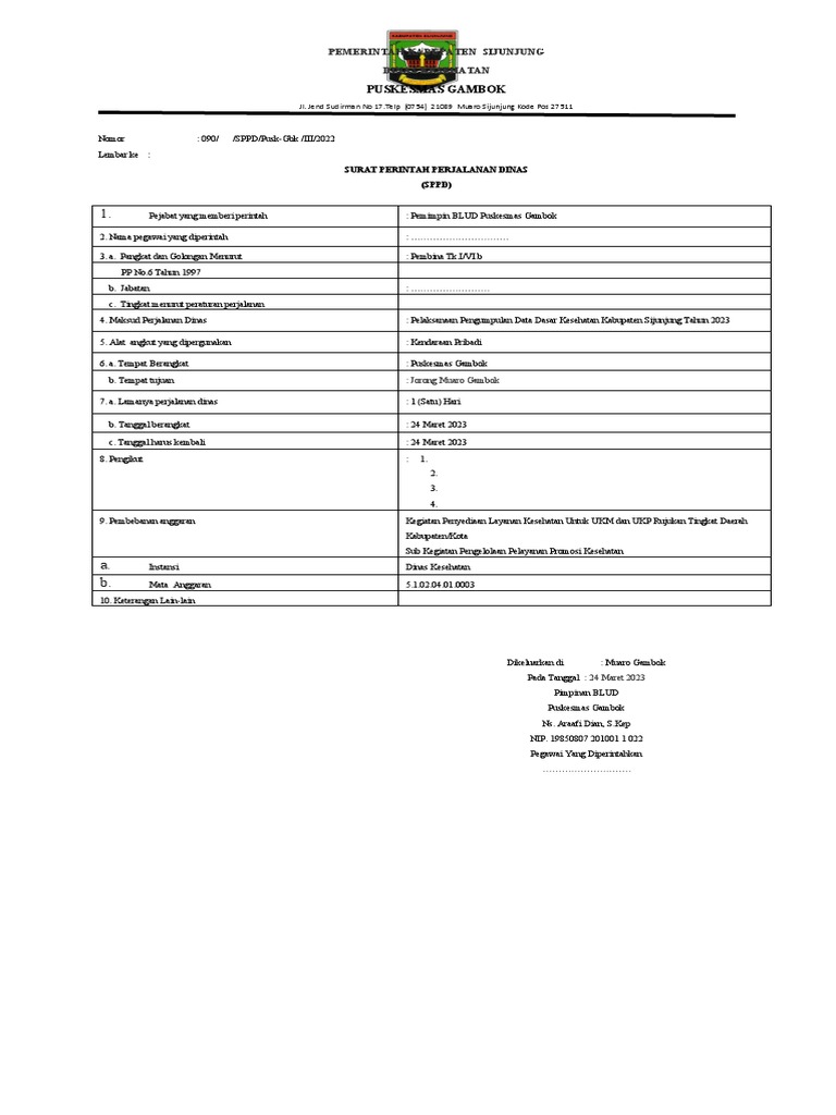 Contoh SPPD Depan | PDF