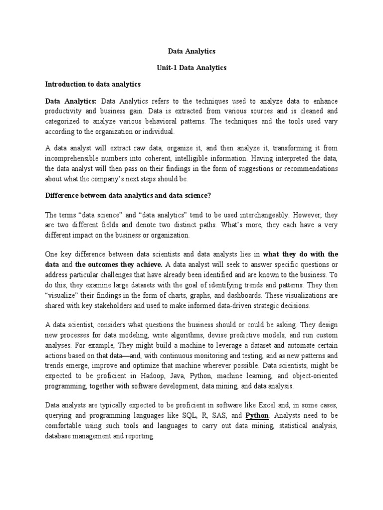 Data Analytics Unit1 | Download Free PDF | Data Analysis | Analytics