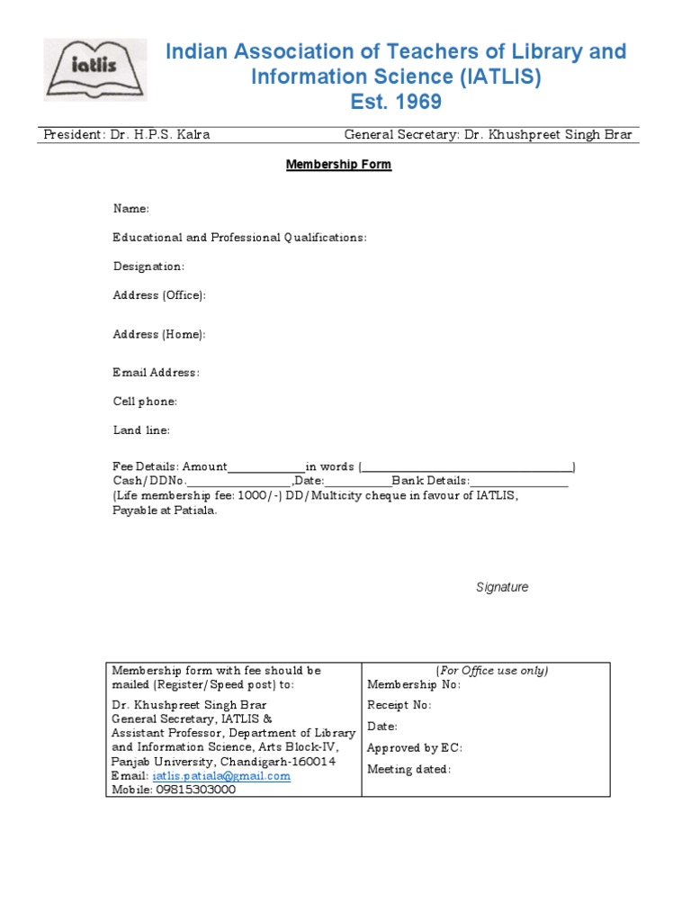 IATLIS Membership Form and Details | PDF