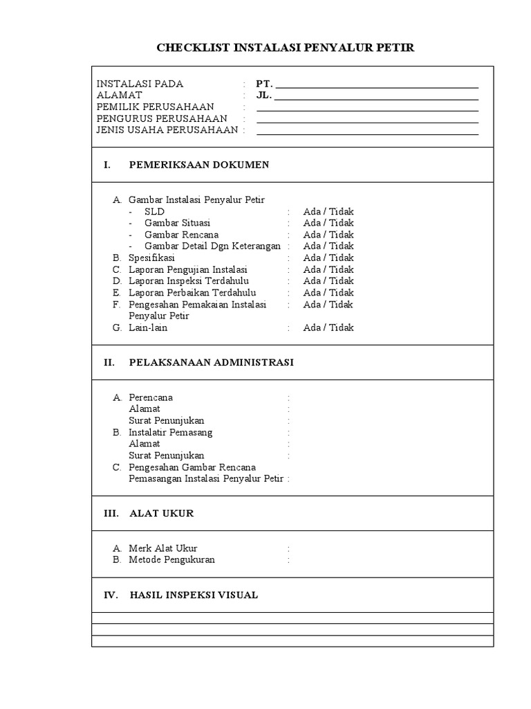 Checklist Pengujian Grounding Petir | PDF