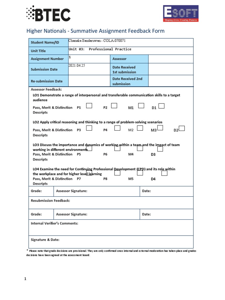 Student Assignment Feedback Form | PDF | Communication | Brainstorming