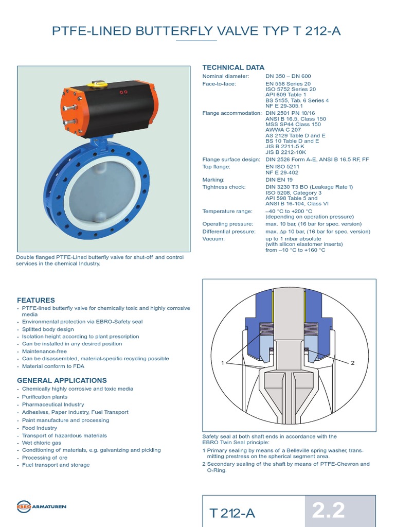 Ptfe-Lined Butterfly Valve T 212-A Ptfe-Lined Butterfly Valve Typ T 212 ...