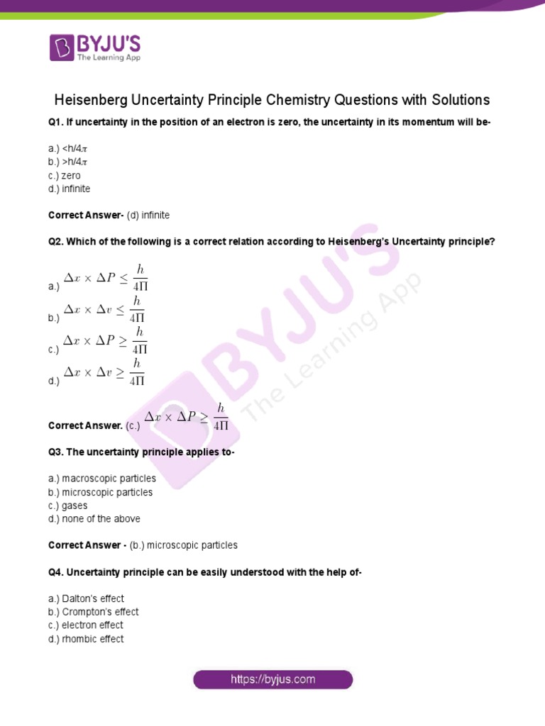 Heisenberg-Uncertainty-Principle-Questions.docx | PDF | Electron ...