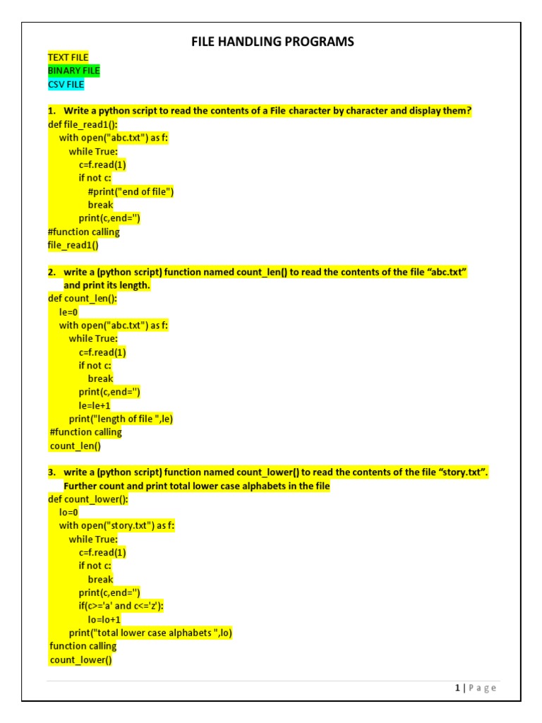 File Handling Programs | PDF | Text File | Alphabet