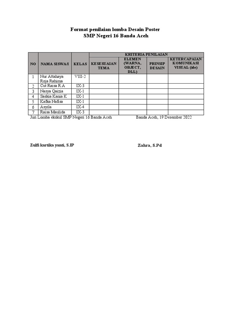 Format Penilaian Lomba Desain Poster (1) | PDF