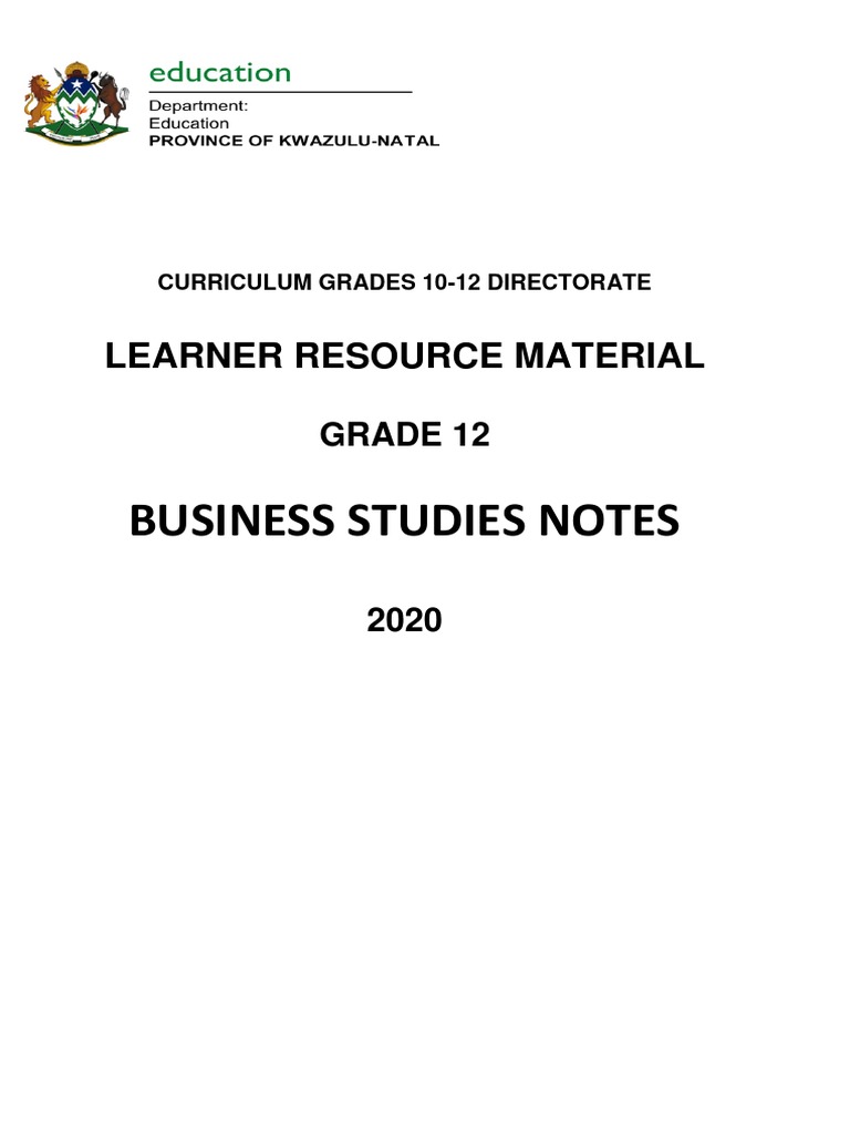 Grade 12 Business Studies Leaner Resource Material | PDF | Overtime ...