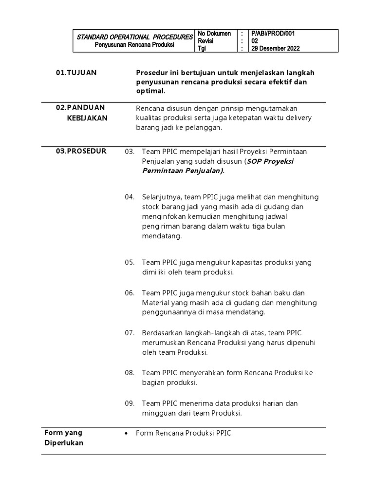 02 SOP Penyusunan Rencana Produksi | PDF