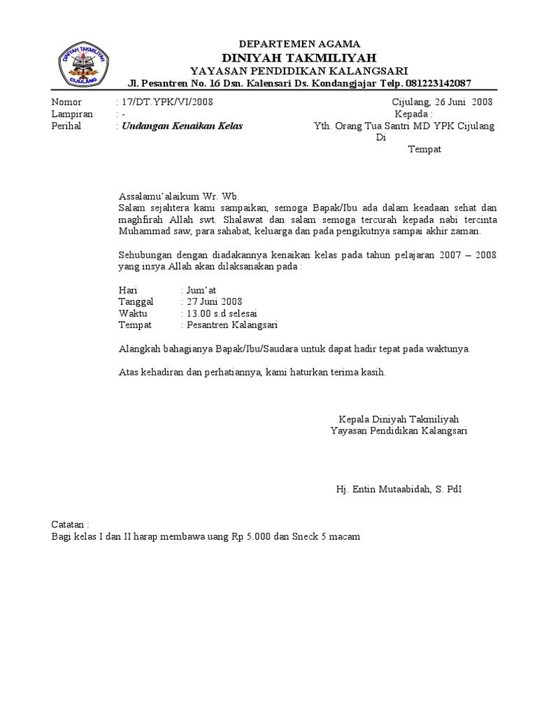 Surat Kenaikan Kelas | PDF