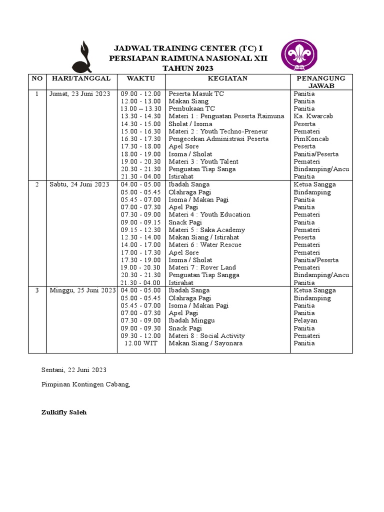 Contoh Jadwal TC Pramuka | PDF