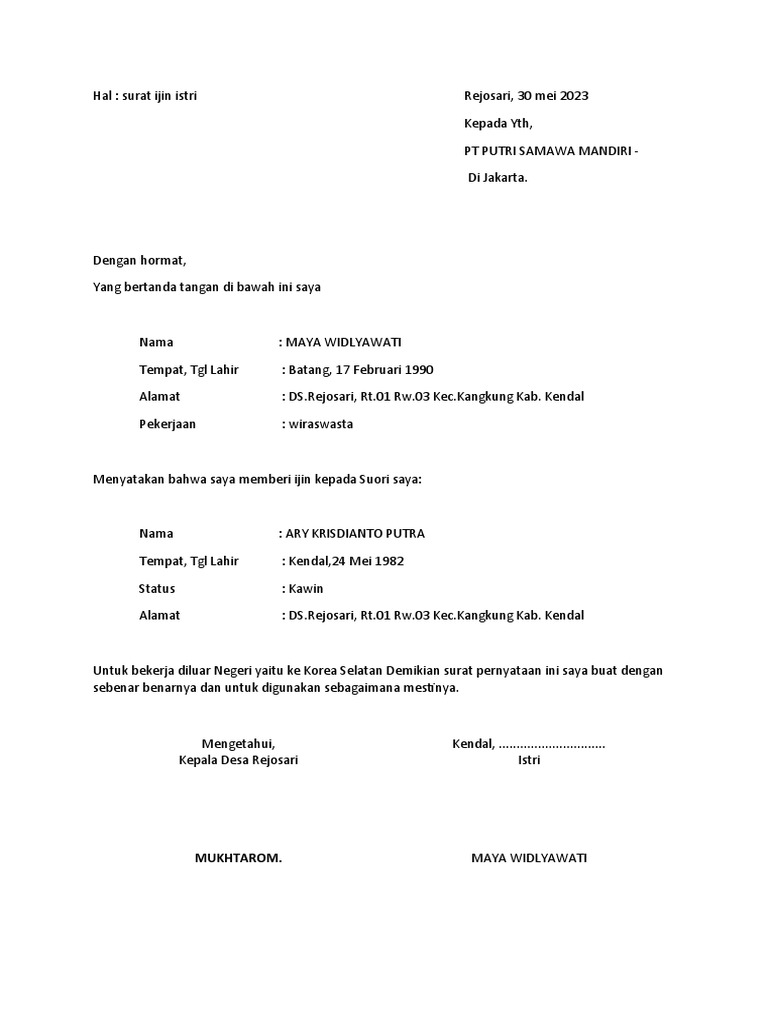 Surat Ijin Istri | PDF