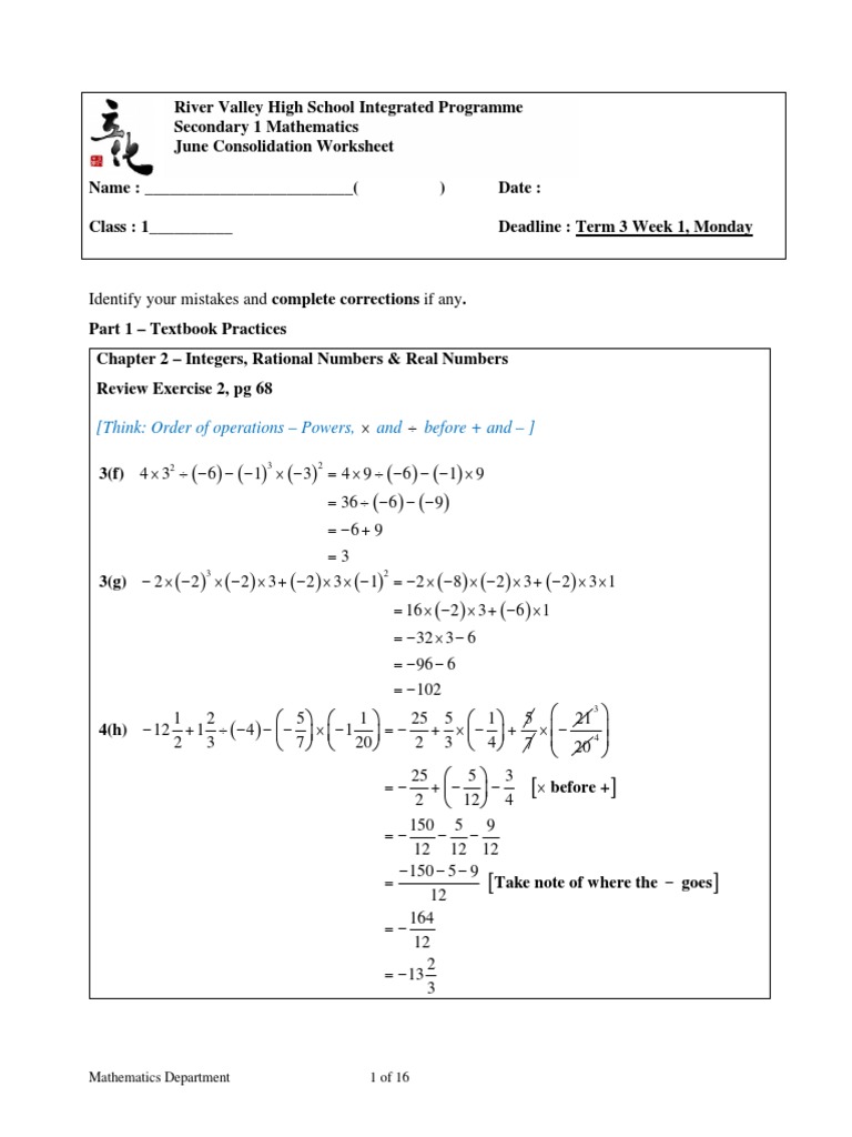 S1 Math Consolidation WS_June 2023 Solutions | PDF | Significant ...