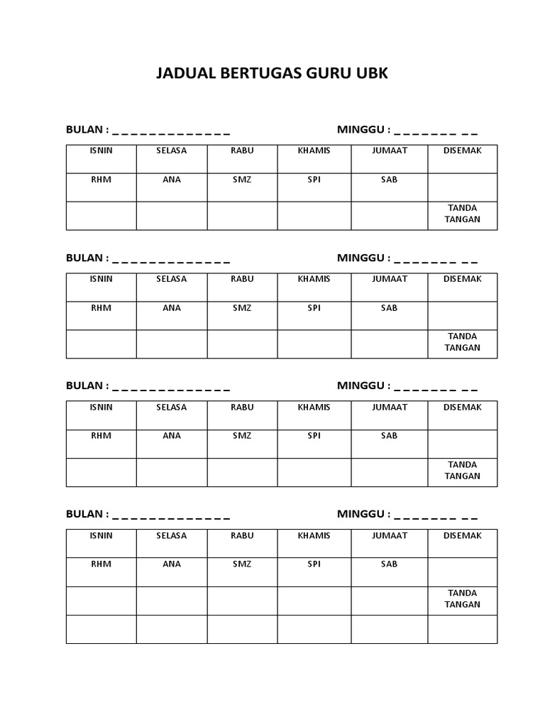 Jadual Bertugas Guru Ubk | PDF