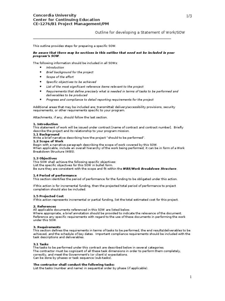 SOW Outline | PDF | Project Management | Business