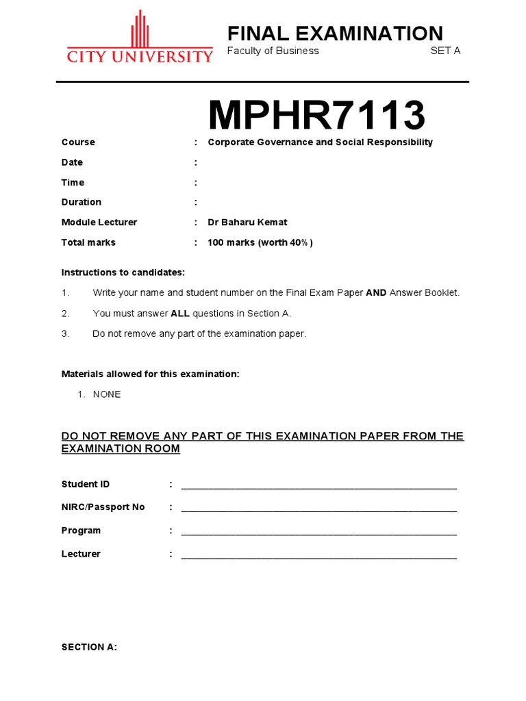 CSR SET A QUESTION - EXAM NOV 2020- MAIN MBA final exam | PDF ...