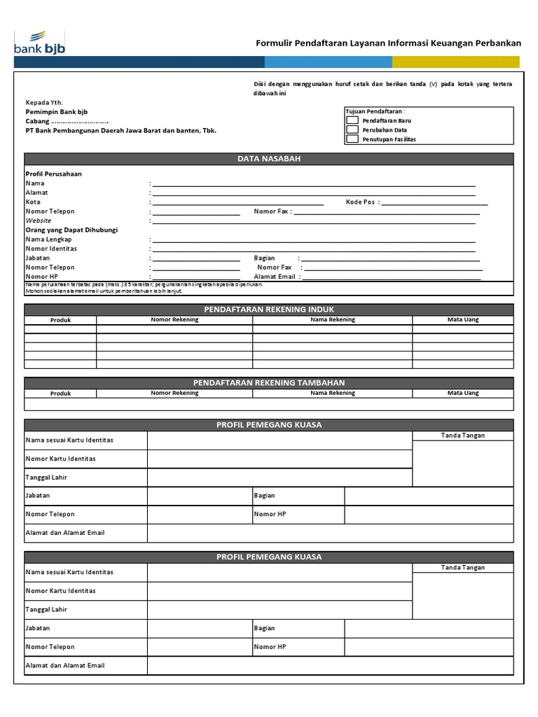 Formulir Pendaftaran Layanan Account Service | PDF