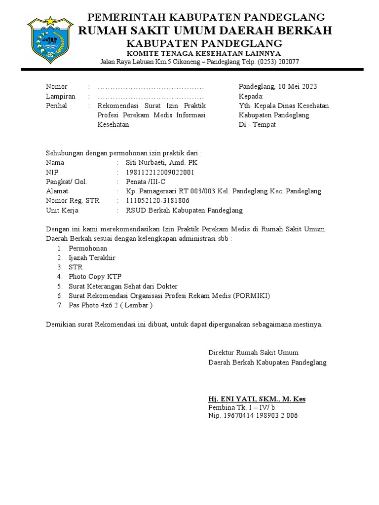 Surat Rekomendasi SIP | PDF