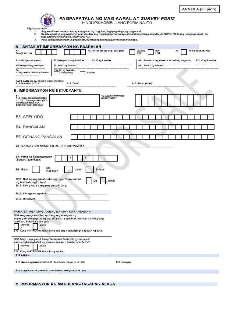 Enrollment Form Filipino | PDF