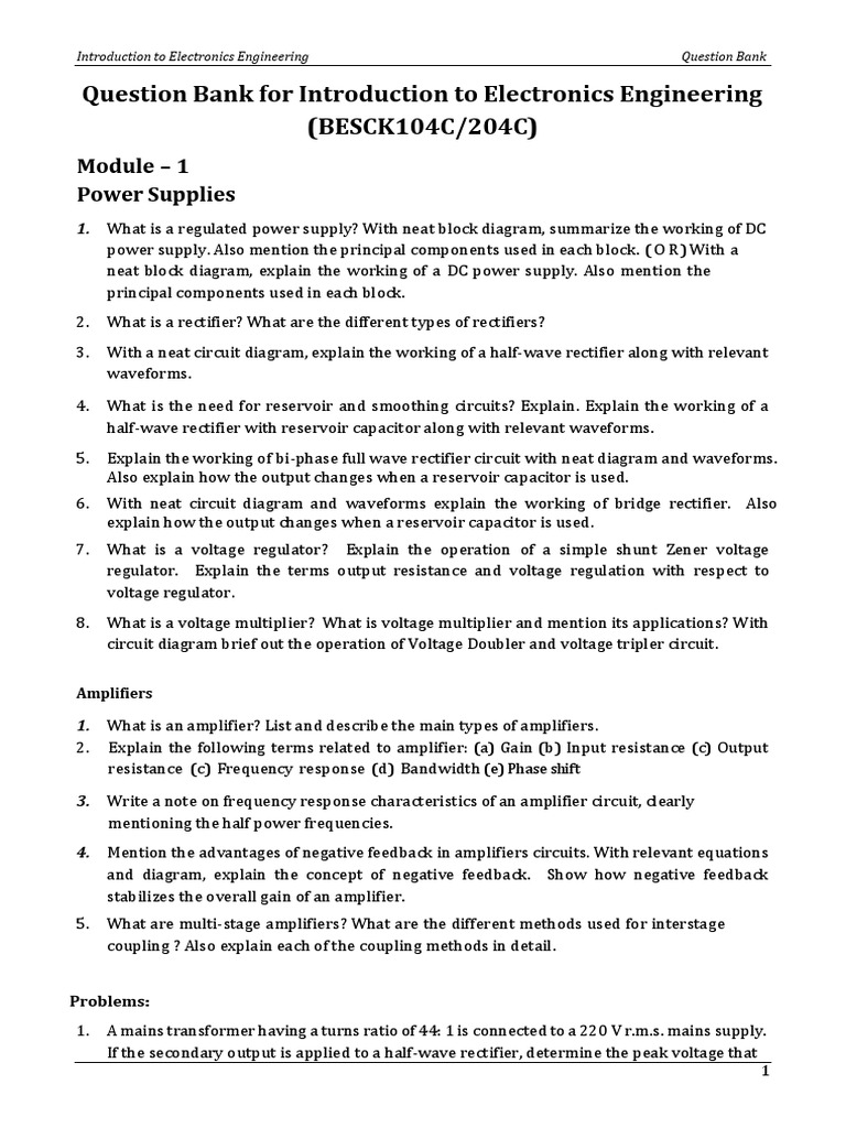 Updated Electronics Module 1 Question Bank | PDF | Rectifier | Amplifier