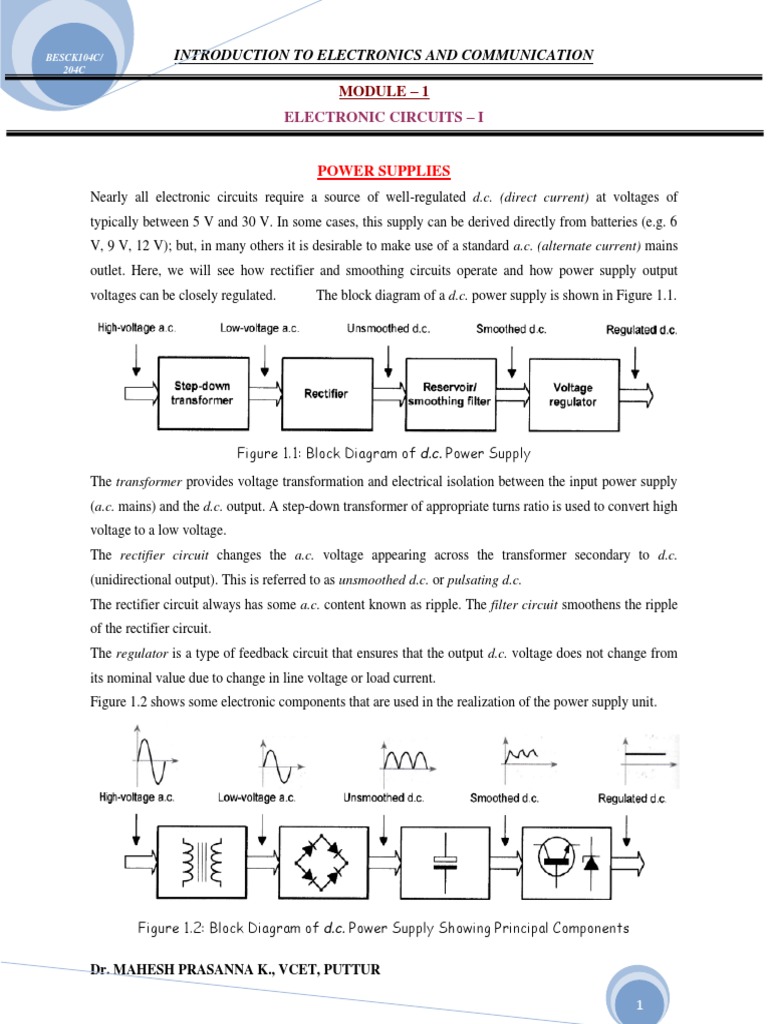 BESCK104C Module 1: Power Supplies | PDF | Rectifier | Amplifier