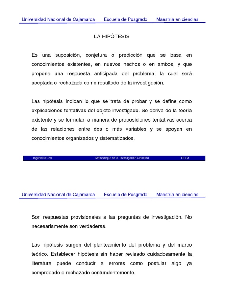 Tipos y funciones de hipótesis en tesis | PDF | Hipótesis | Teoría