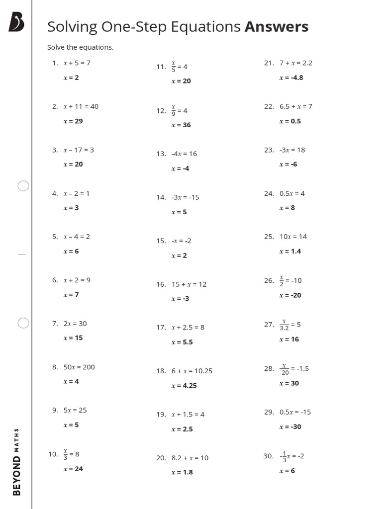Solving One-Step Equations (Answers) | PDF | Teaching Methods & Materials