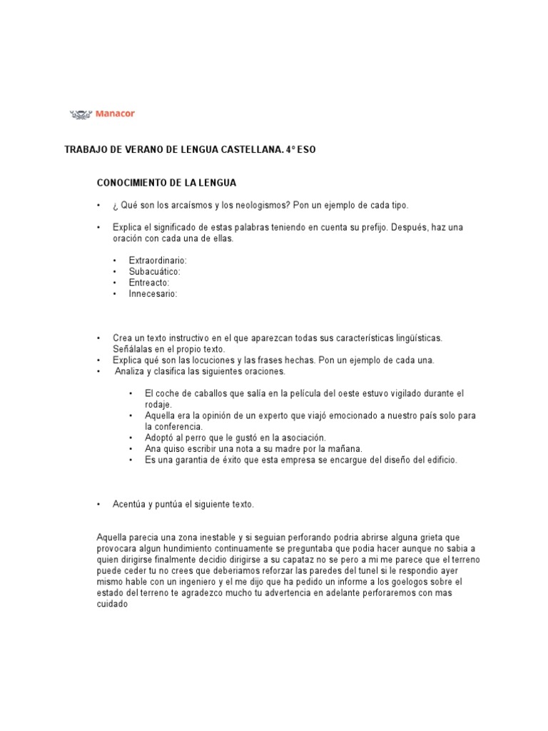 Tarea de Verano de 4º ESO | PDF