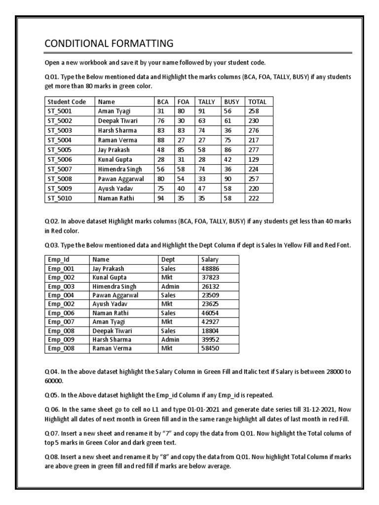 CONDITIONAL FORMATTING Question | PDF