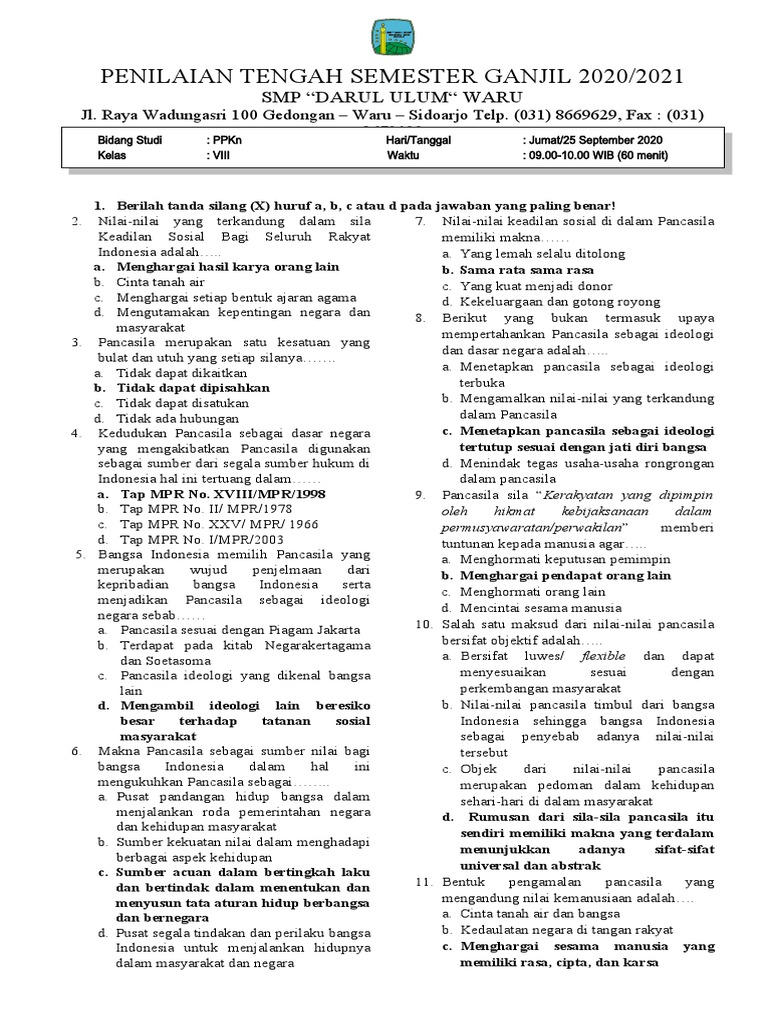 Soal PKN 8 FIX | PDF