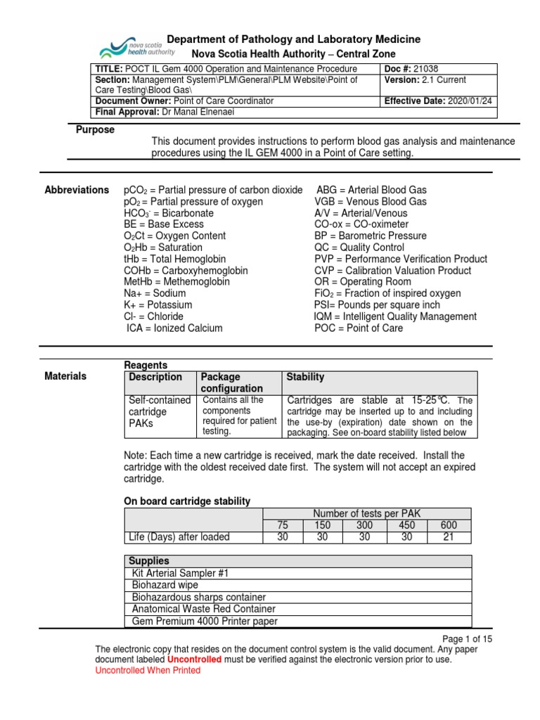 Il Gem 4000 Operating and Maintenance Procedure | PDF | Chemistry ...