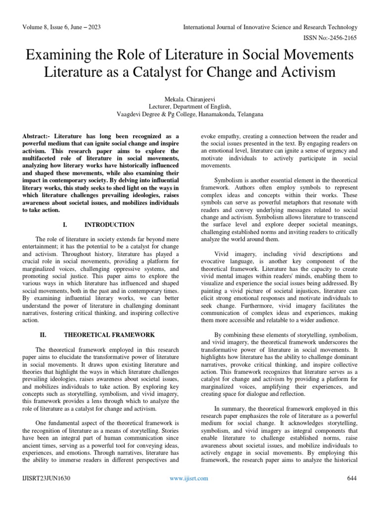 Examining The Role of Literature in Social Movements Literature As A Catalyst For Change and ...
