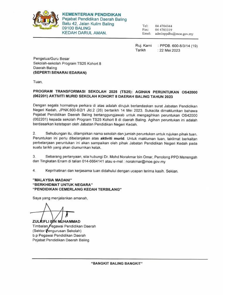 Agihan Peruntukan Os42000 Aktiviti Murid Program Ts25 Kohort 8 | PDF