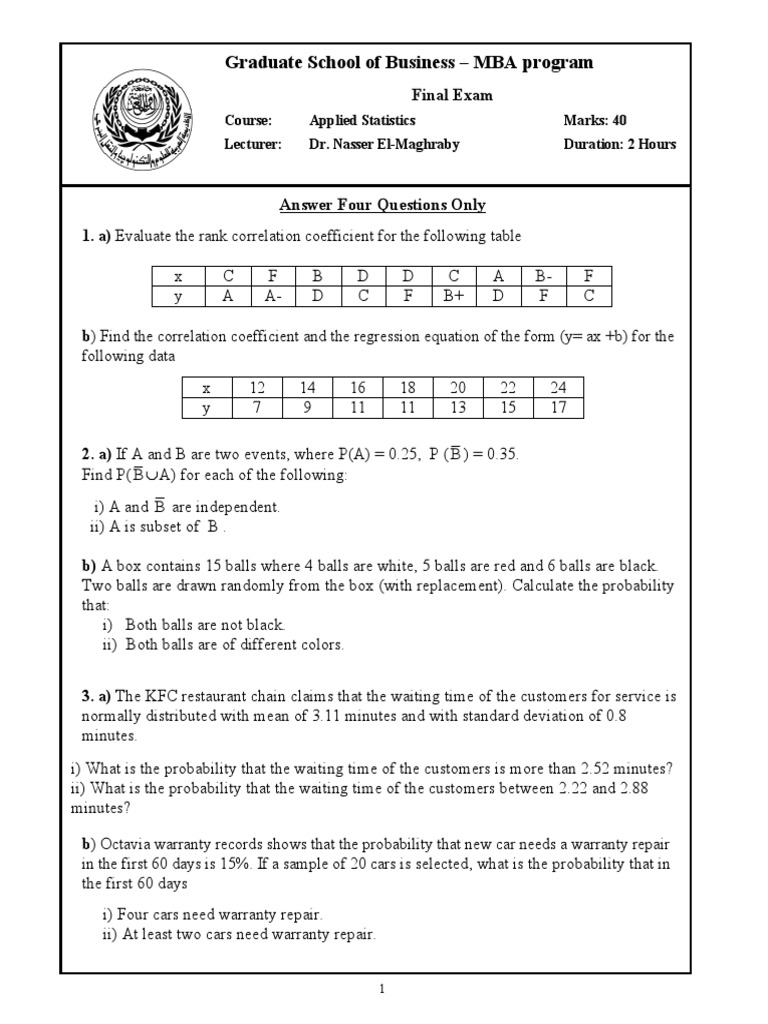 Final Exam 3 | PDF | Statistical Theory | Statistical Analysis