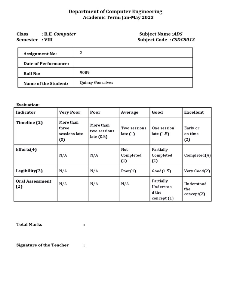 Computer Engineering Assignment Evaluation | PDF