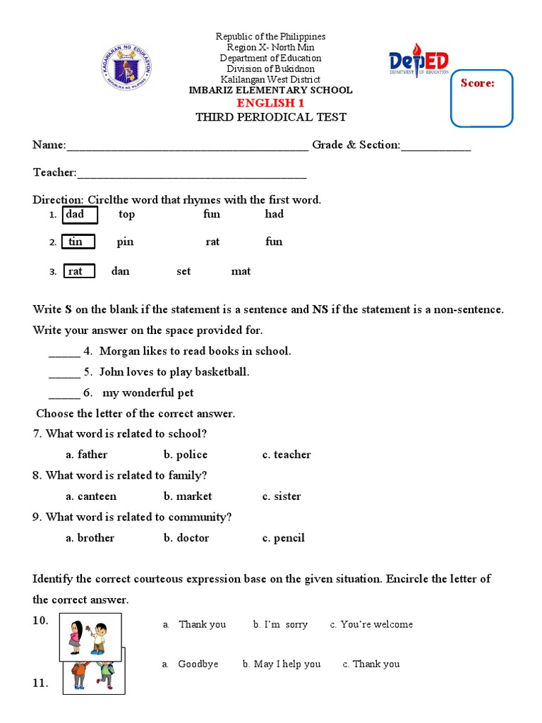 English 1 3rd Quarter Periodical Test Final | PDF